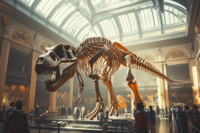 A Large T-Rex Skeleton on Display in a Natural History Museum Stock ...