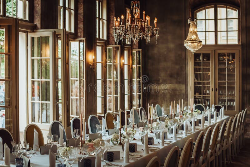 Large Table with Festive Serving in an Old Restaurant Stock Photo ...