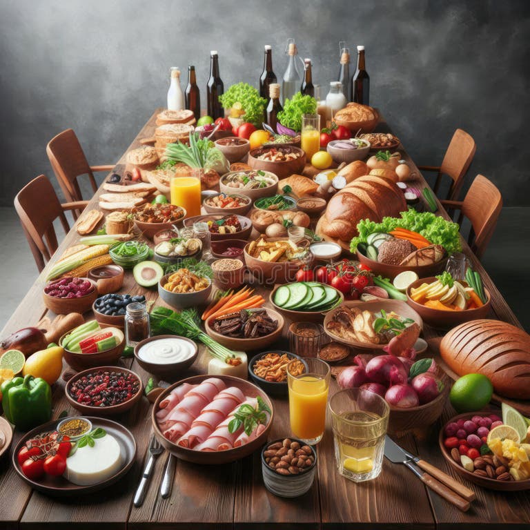 A Large Table with Lots of Food. Stock Photo - Image of dining, food ...