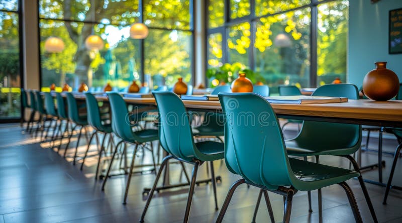 A Large Table with Many Chairs Around it Stock Illustration ...