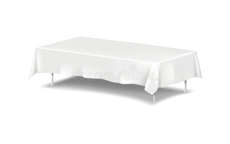 Large Table with Metal Legs Covered with White Blank Tablecloth ...
