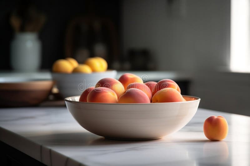 Large Tabletop with a Bowl of Peaches. Generative AI Stock Illustration ...
