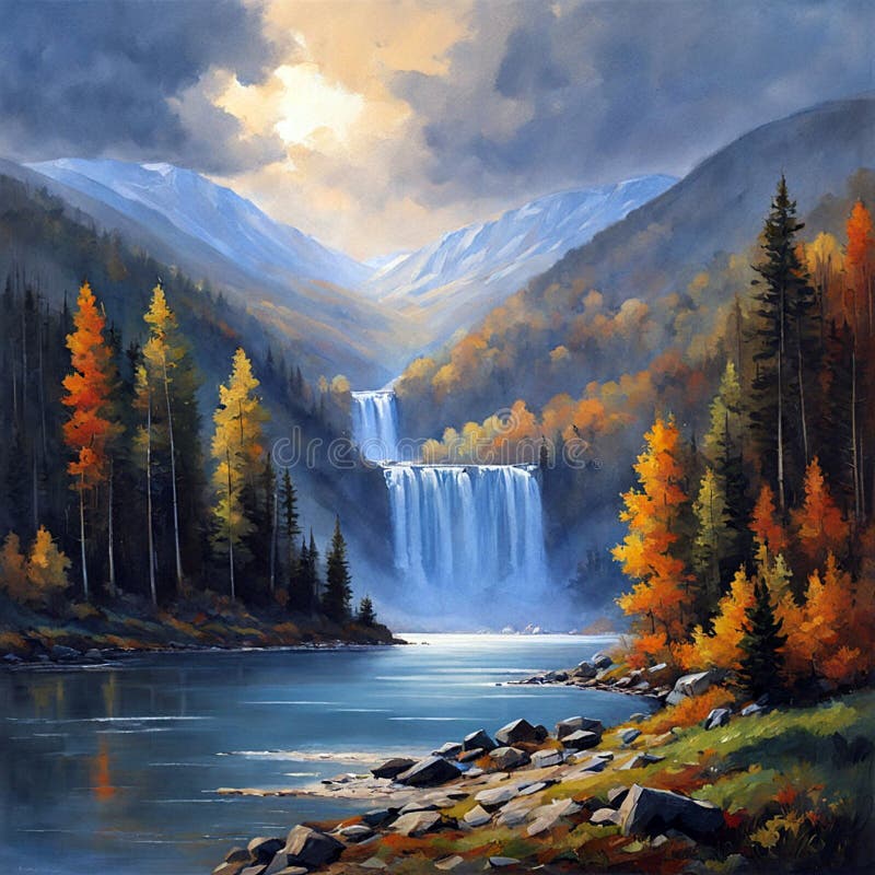 A Large Taiga Waterfall in the Depths of the Northern Region. Stock ...