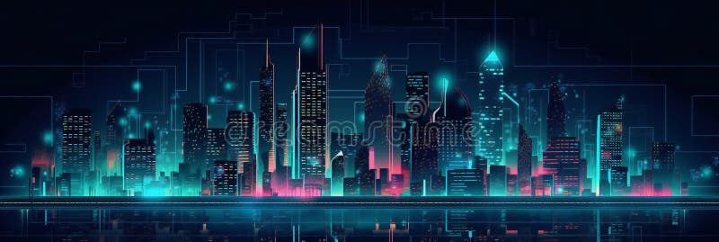 Large Tall Buildings at Night Stock Illustration - Illustration of ...