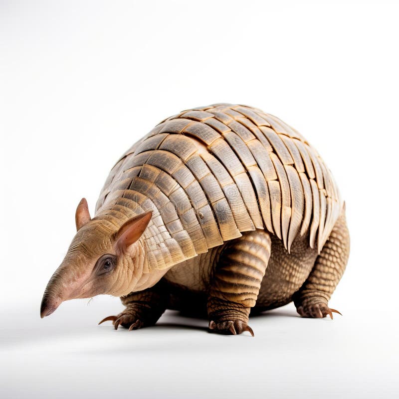 Large Tan-colored Armadillo with Distinctive Shell on White Background ...