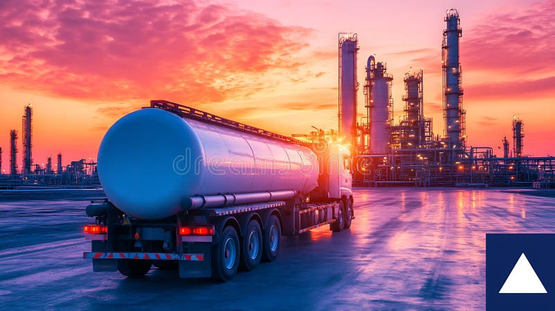 Large Tanker Truck at Refinery Sunset Stock Illustration - Illustration ...