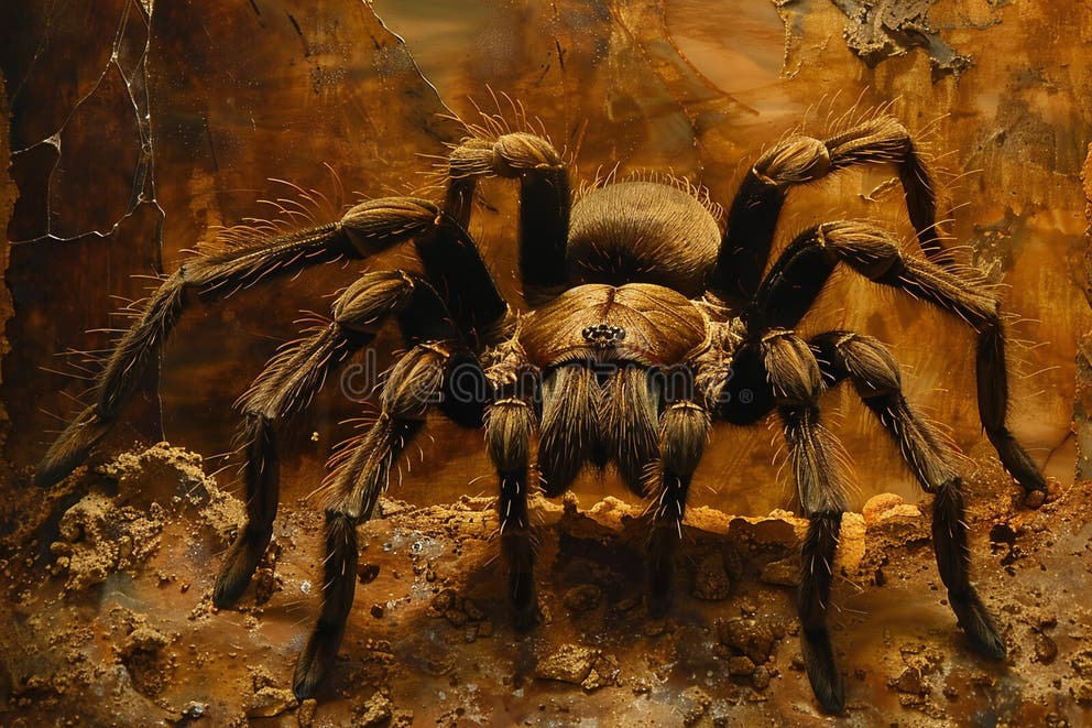A Large Tarantula Emerging from the Ground, Its Legs Dangling and Eyes ...