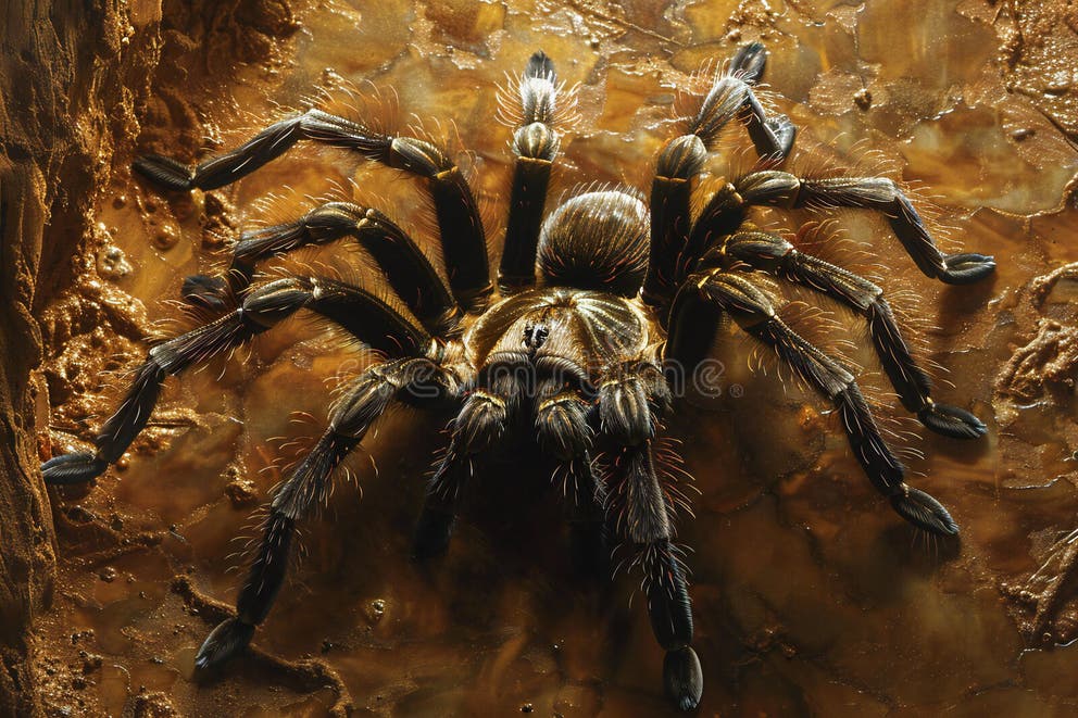 A Large Tarantula Emerging from the Ground, Its Legs Dangling and Eyes ...