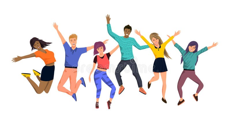 Large Team of Happy Jumping People Stock Vector - Illustration of ...