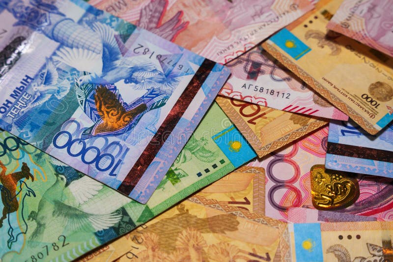 Large Tenge Banknotes of Different Denominations Close-up Stock Image ...