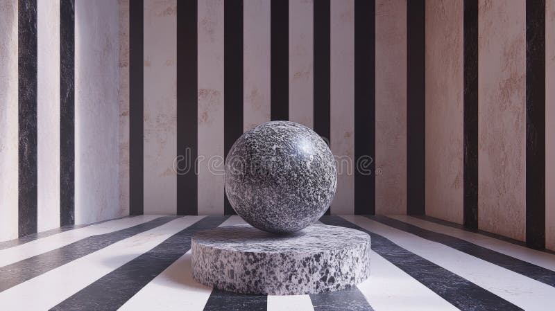 A Large, Textured Black Sphere is Positioned on a Circular Base, with ...