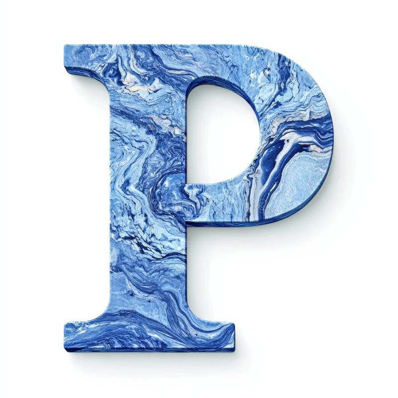 A Large, Textured Blue Letter "P" with a Marbled Design Stock ...