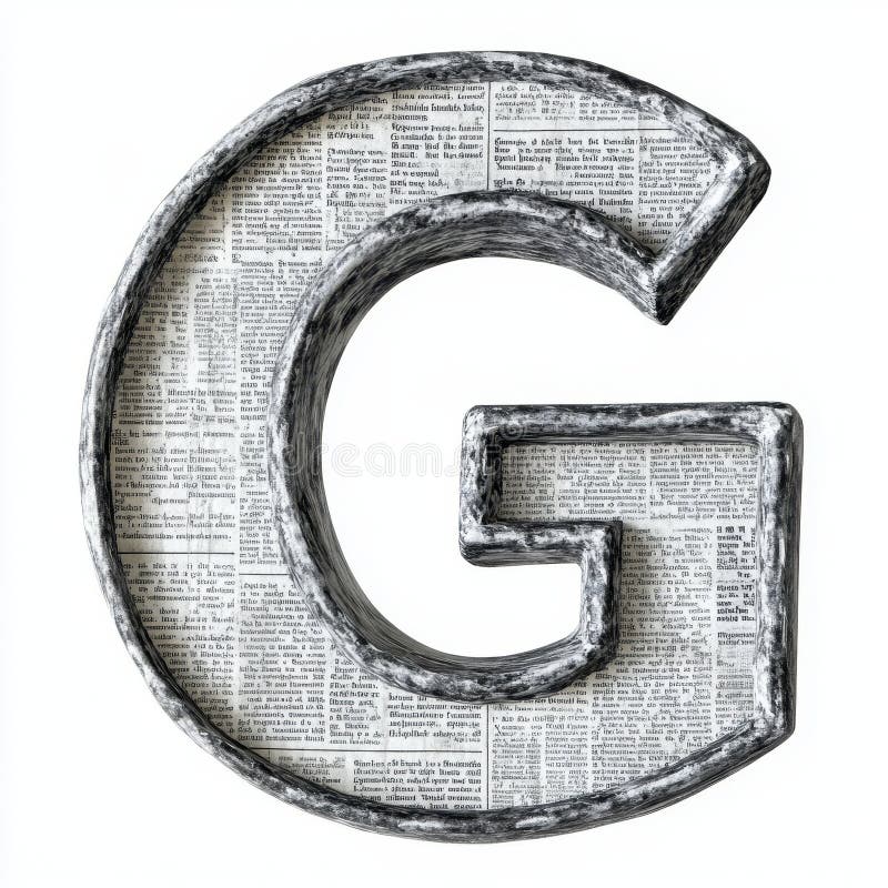 A Large, Textured Letter "G" Filled with Newspaper Clippings ...