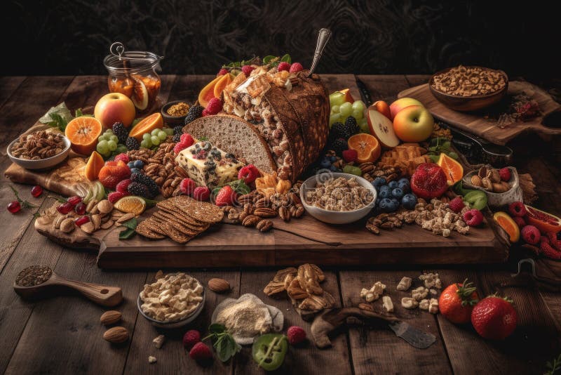 Large Thanksgiving Spread of Food on a Table. Generative Ai Stock ...