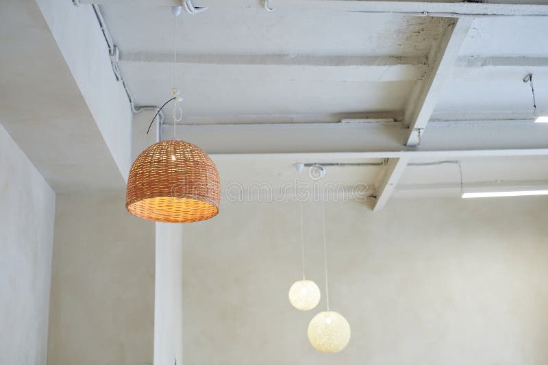 Large Thatched Ceiling Lamp. Loft Style. High Ceilings with Rails ...