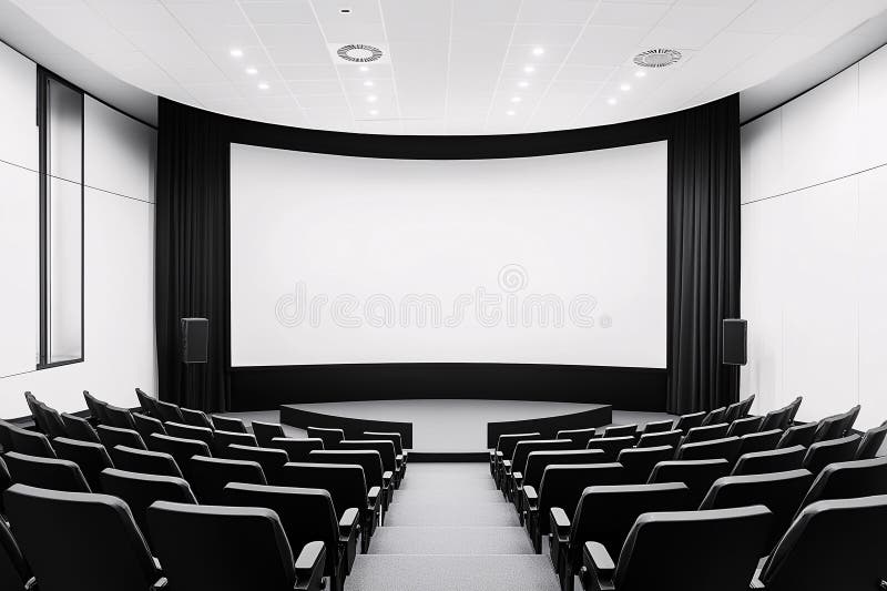A Large Theatre with a Black Curtain and a White Screen Stock ...