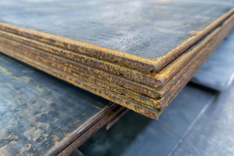 Large Thick Rusted Sheet Metal Stack Edge - Closeup with Selective ...