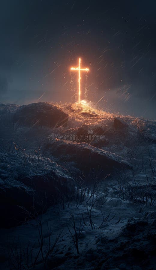 A Large Thin Cross in the Distant Background Stock Illustration ...