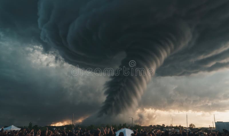 A Large Tornado Forms Over a Crowd of People Stock Image - Image of ...