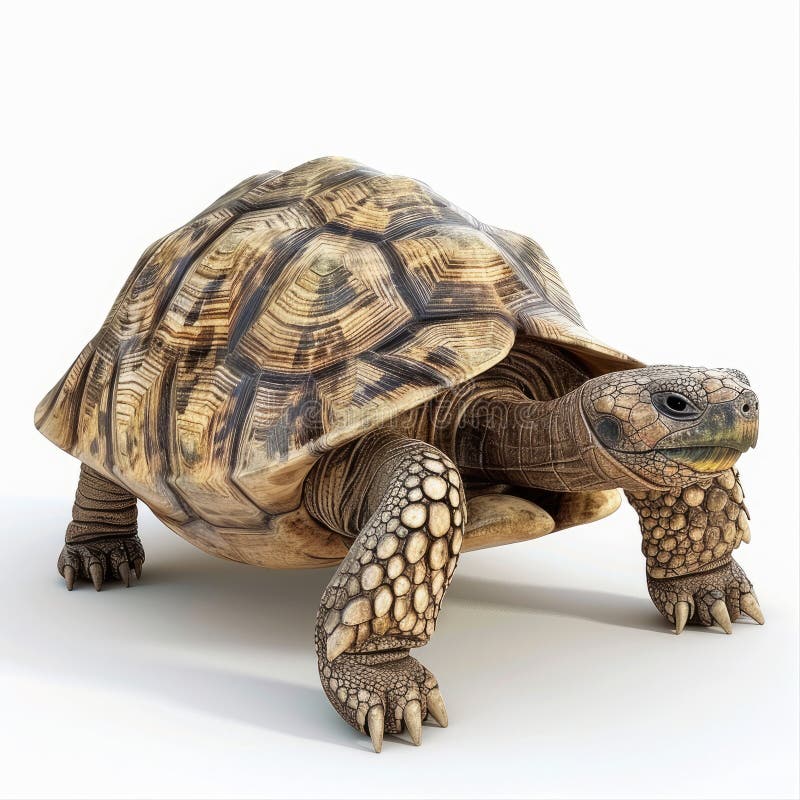 Giant Sulcata Tortoise Walking on White Background, Detailed 3D Render ...
