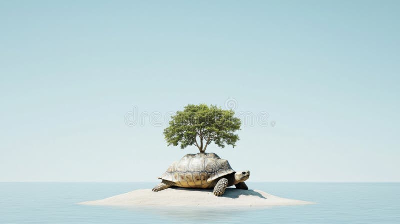 A Large Tortoise with a Small Tree Growing on Its Back Sits on a Small ...