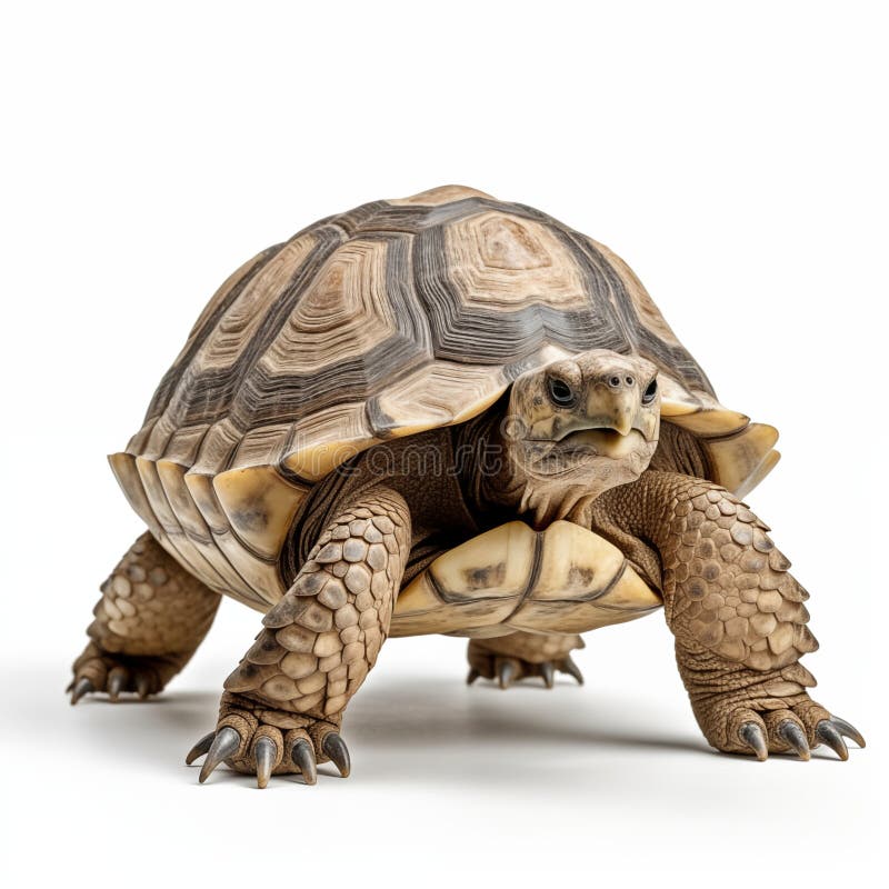 Large Tortoise Walking with Detailed Shell Pattern on White Background ...