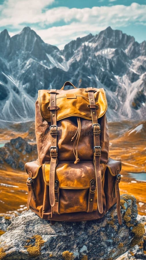 A Large Tourist Backpack on the Background of Mountains, Stock ...