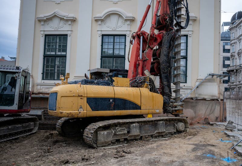 Large Tracked Drilling Machine on Construction Site in Front of ...