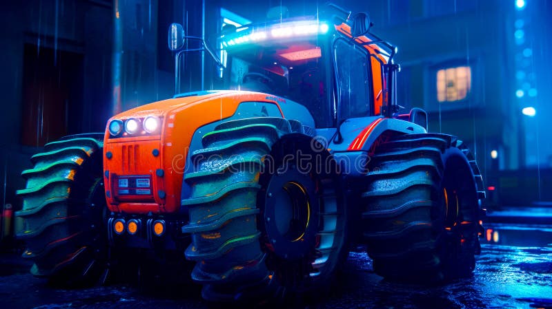 Large Tractor Parked in Front of Building with Bright Light on Top of ...