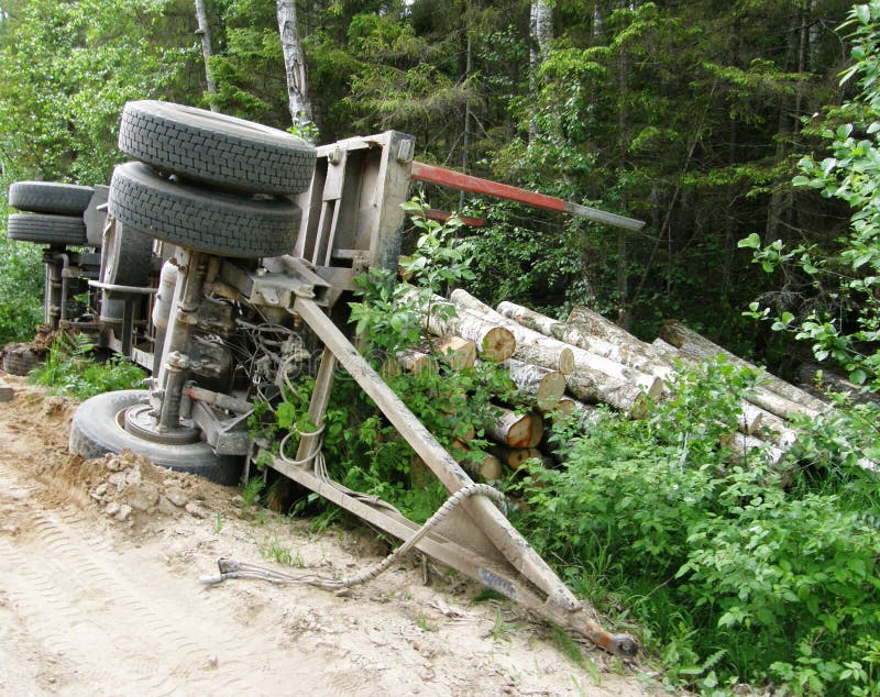 Large trailer turned over stock image. Image of forest - 47875789