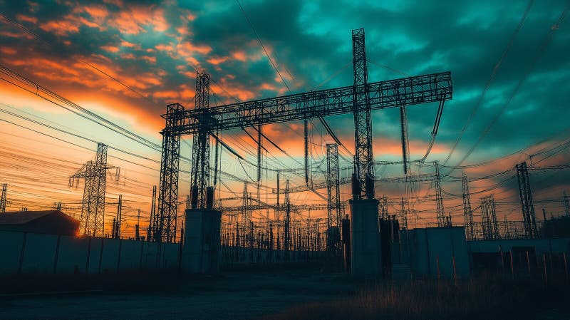 A Large Transformer Station with Power Lines, Electric Power Substation ...