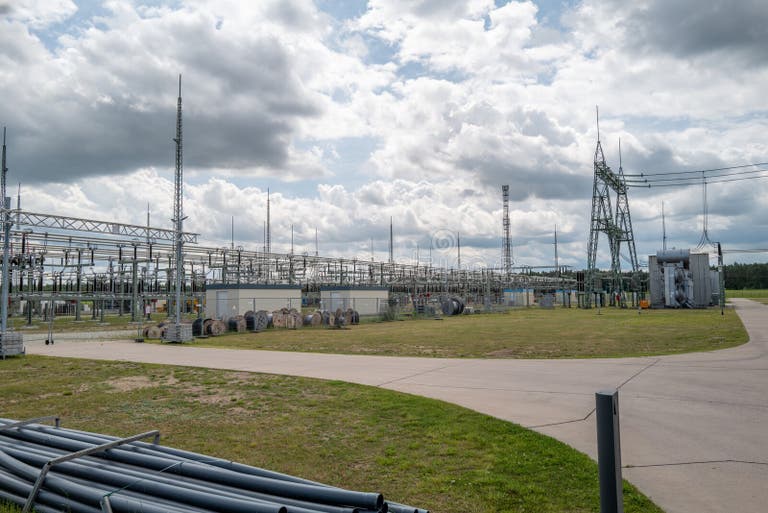 A Large Transformer Station with Transformers and Switchgear Stock ...