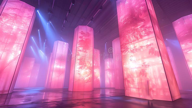 Large Translucent Pink Columns Illuminated with Soft Lighting, Creating ...