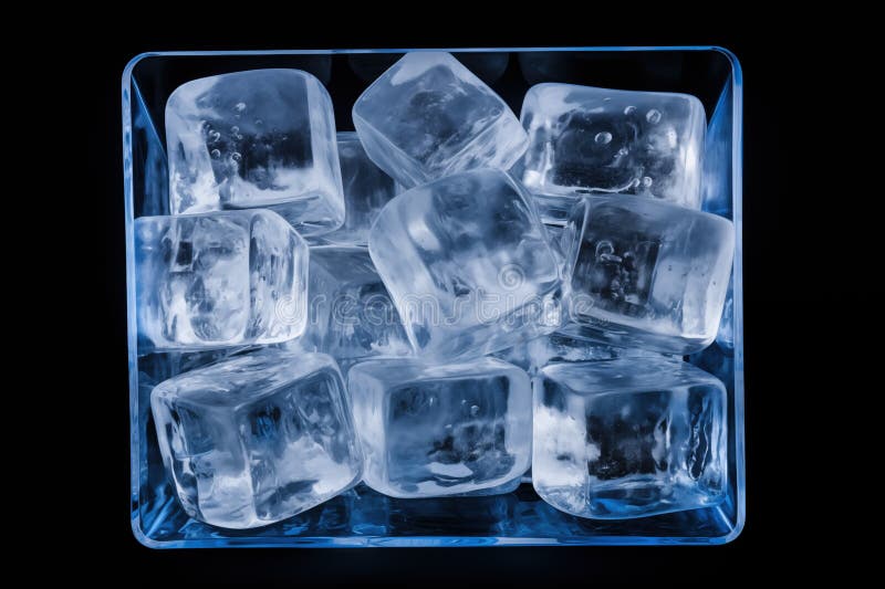 Large Transparent Beautiful Ice Cubes in a Plastic Box Stock ...