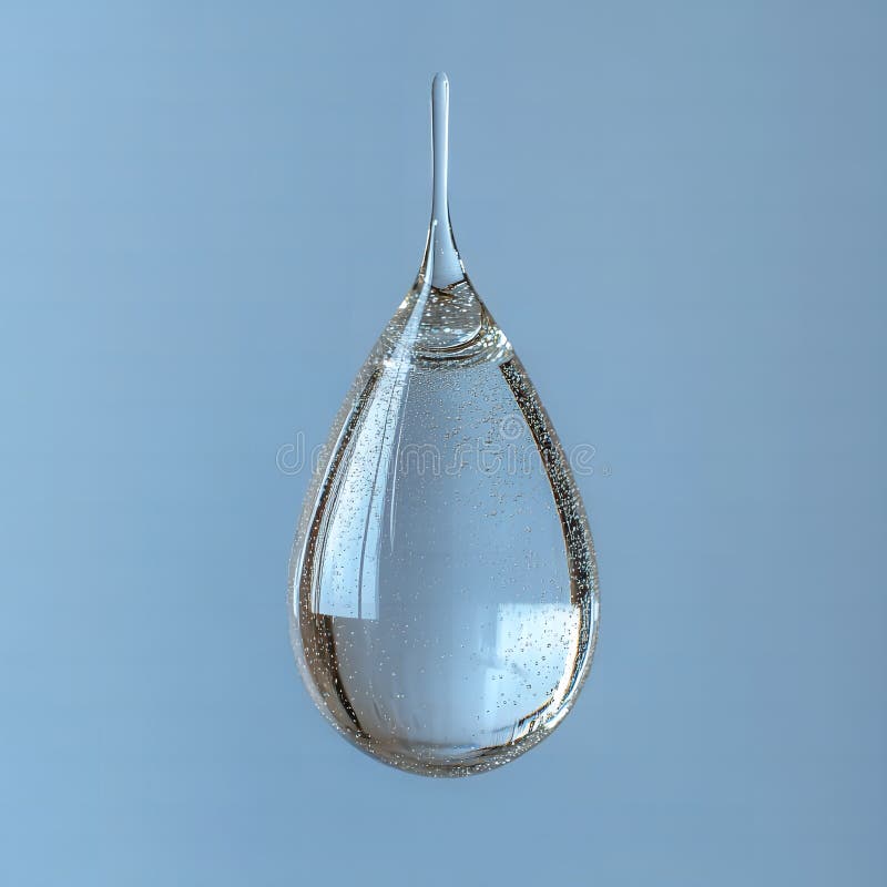 Large Transparent Water Drop with Bubbles Suspended in Air on Blue ...