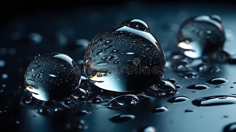 Large Transparent Water Drops Splash on the Black Floor Dark Room Stock ...
