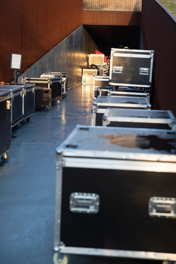 Large Transport Boxes for Stage Equipment Stock Photo - Image of metal ...