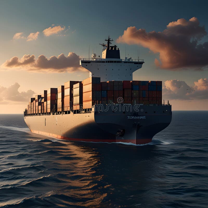 A Large Transport Ship Carrying Numerous Cargo Containers Filled with ...