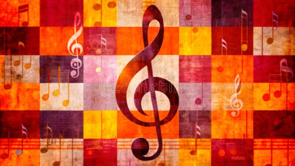 A Large Treble Clef on a Checkered Background with Musical Notes Stock ...