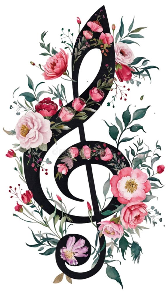 A Large Treble Clef Intertwined with an Array of Vibrant Pink and Red ...