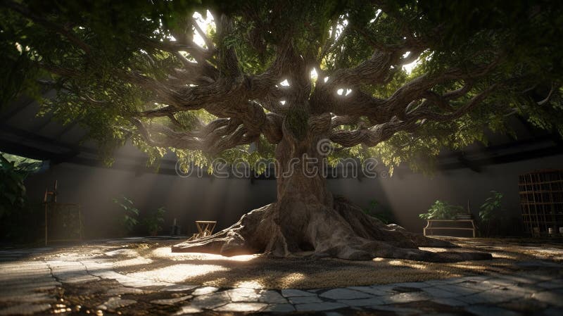 A Large Tree in the Arena with Sunlight Passing through Its Stakes ...