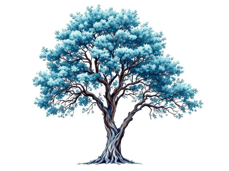 Large Tree with Blue Leaves Stock Photo - Image of drawing, logo: 360664982