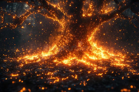A Large Tree Consumed by Intense Flames, a Dramatic and Fiery Scene ...