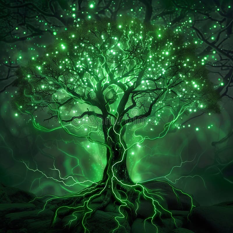 Green Tree with Glowing Ai Neural Connections Stock Photo - Image of ...
