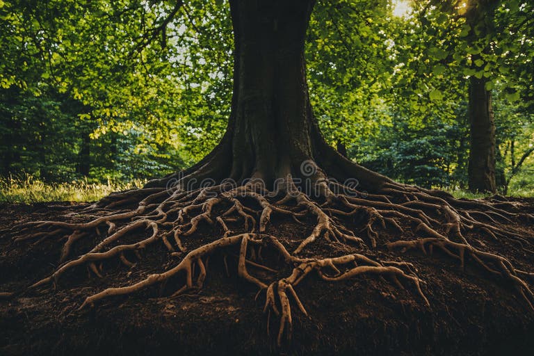 Large Tree with Exposed Roots Stock Illustration - Illustration of ...