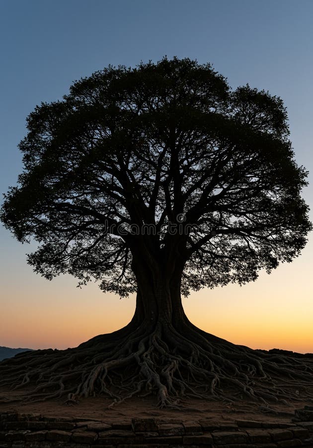 A Large Tree with an Extensive Root System Sprawls Across an Earthy ...