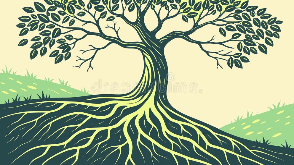 Large Tree with Extensive Root System Strength Life, Vector Design ...