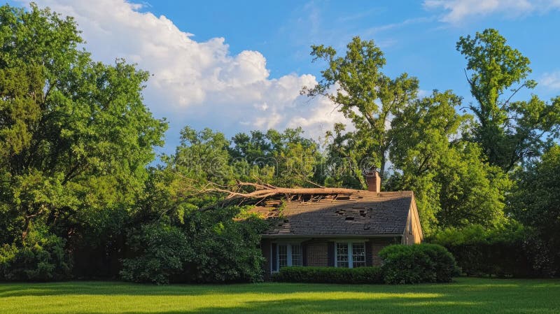 A Large Tree Fallen Onto the Roof of a House Stock Illustration ...