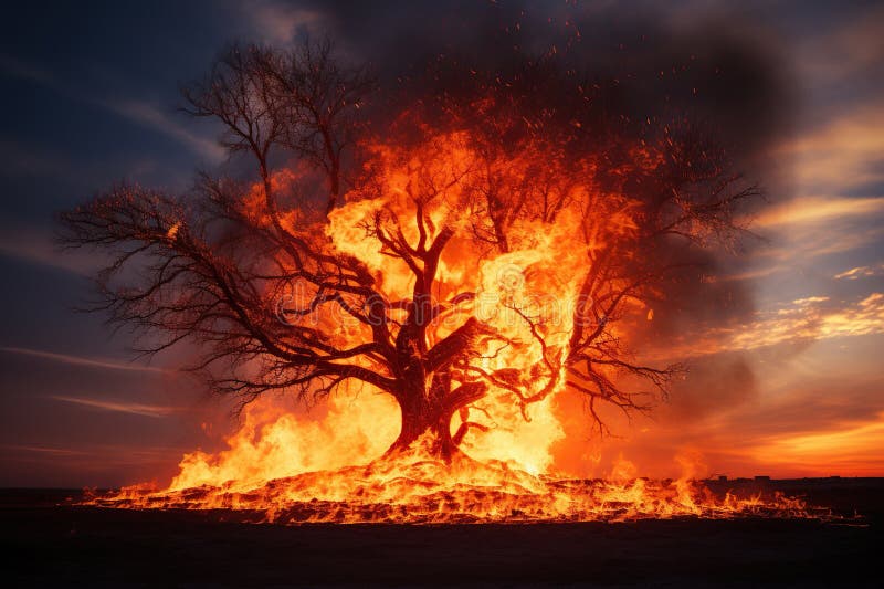 A Large Tree in the Flames of Fire. Generated by Artificial ...