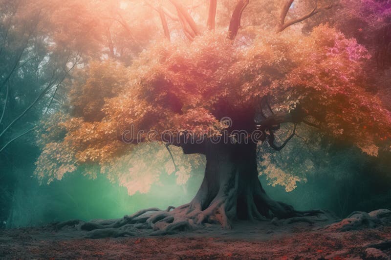 A Large Tree in a Forest Filled with Lots of Trees Stock Illustration ...